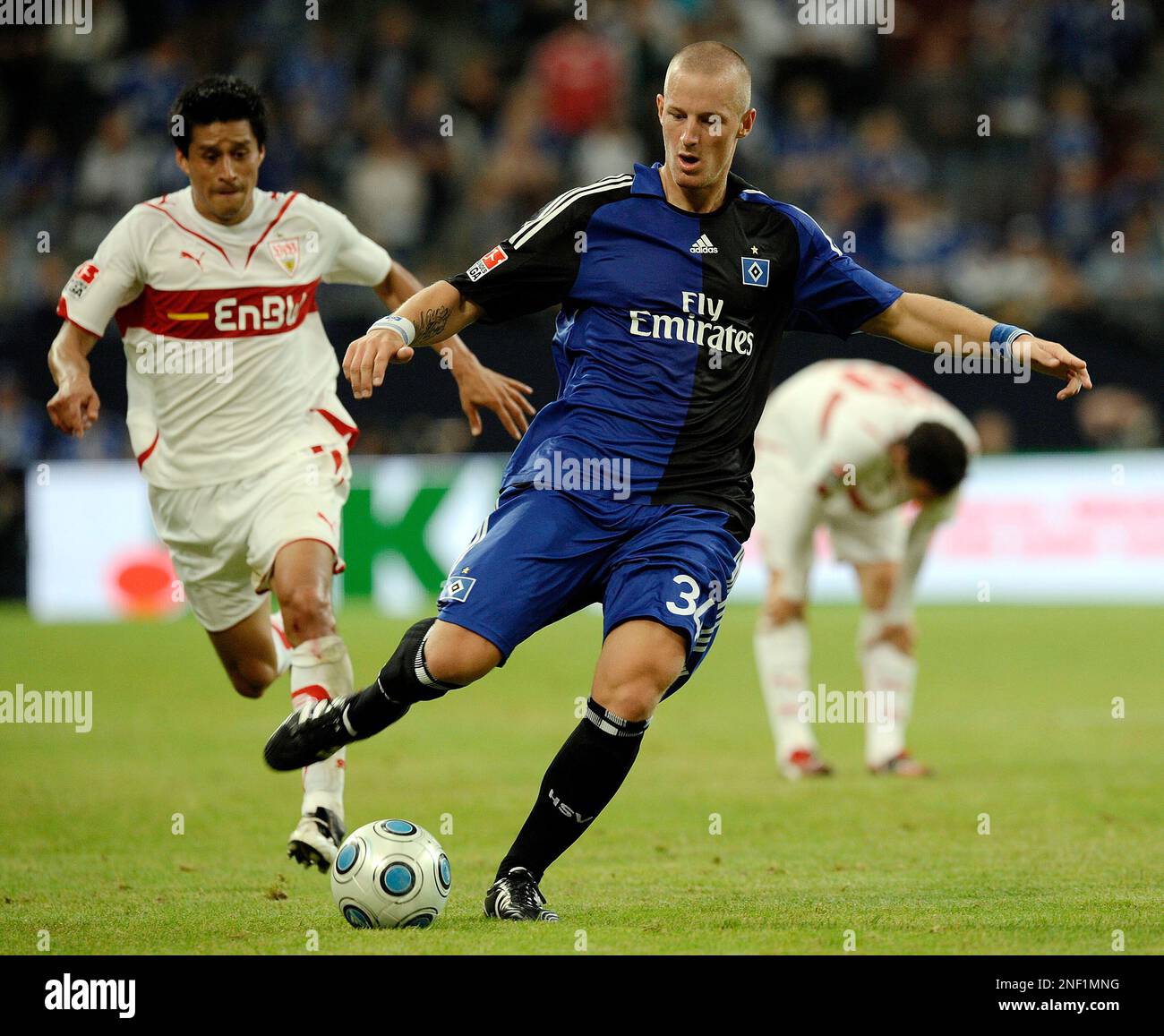 Hamburg's Kai-Fabian Schulz kicks the ball during the final of a pre ...