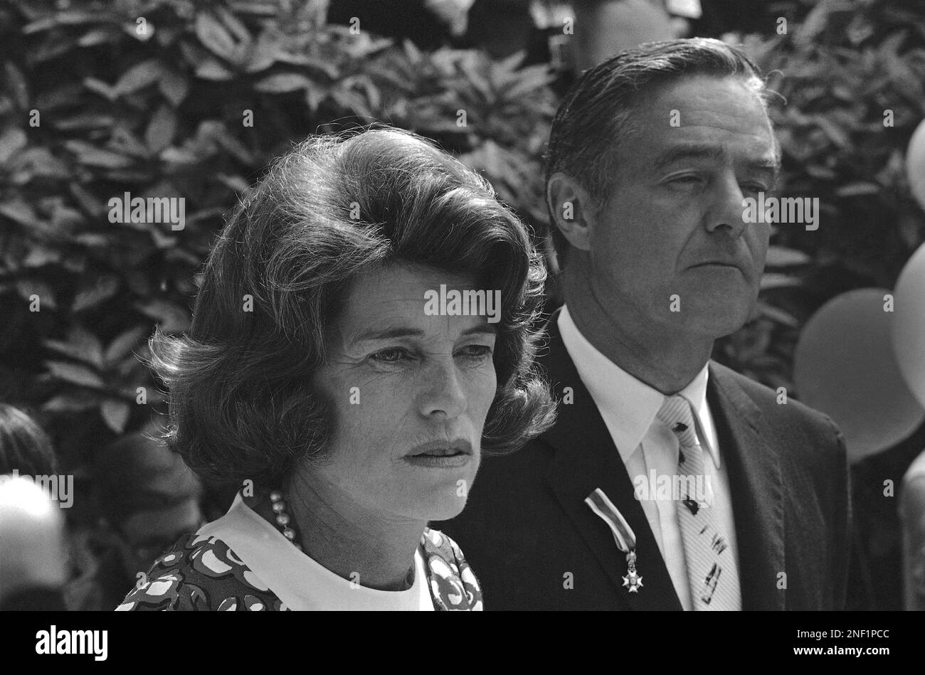 U.S. Ambassador Sargent Shriver and his wife Eunice in the gardens of ...
