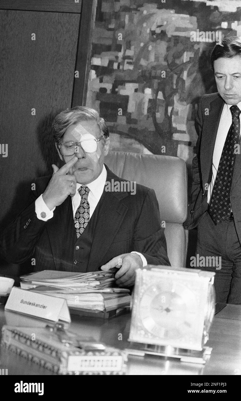 West German Chancellor Helmut Schmidt appeared at a cabinet meeting ...