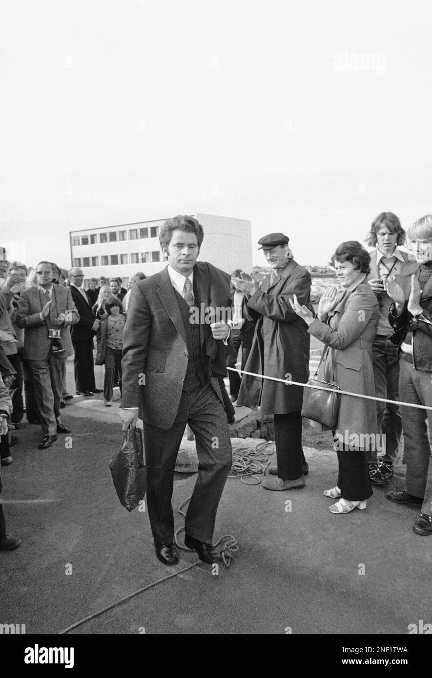 Boris Spassky strolls into Laugardal Stadium in Reykjavik, Iceland on ...