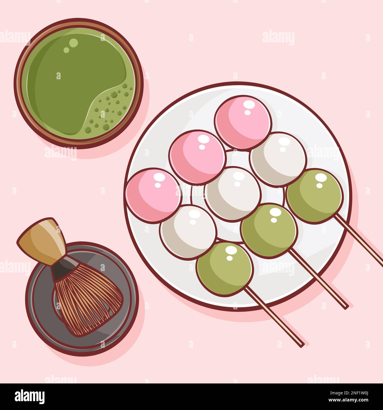 Cute dango with japanese green tea cartoon illustration Stock Vector ...