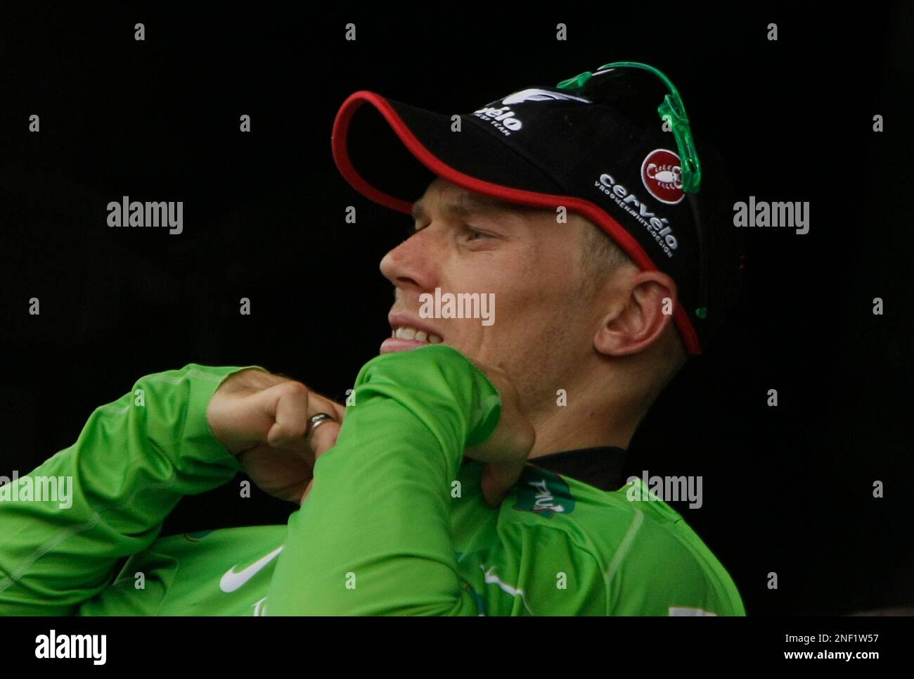 Thor Hushovd of Norway, wearing the best sprinter's green jersey ...