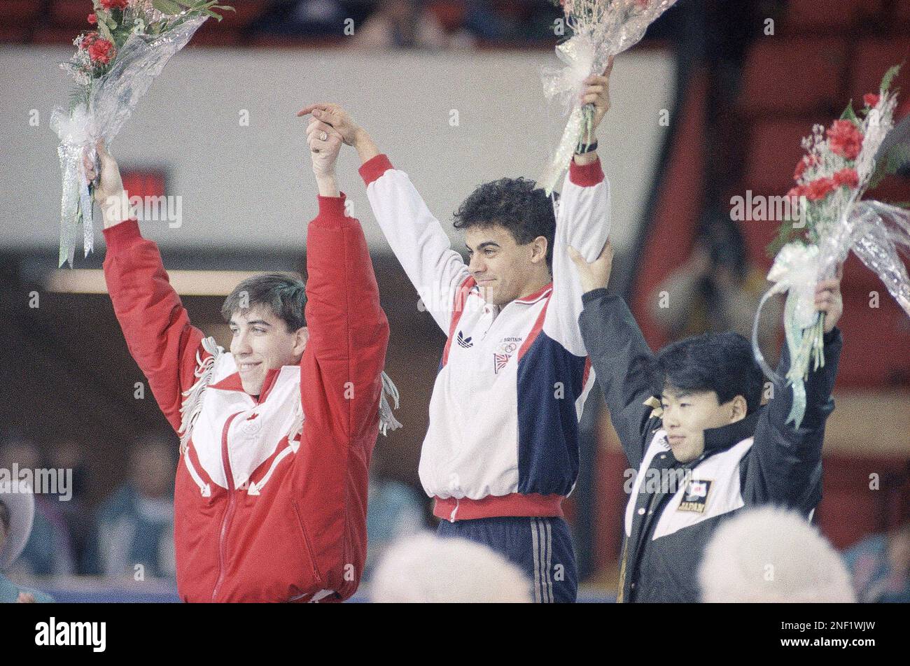 Winners of Olympic 500-meter short track speed skating acknowledge ...