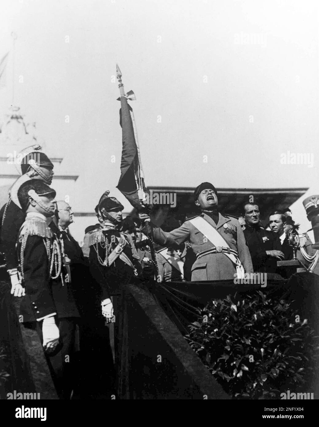 Italian Prime Minister Benito Mussolini making a speech to the Italian ...