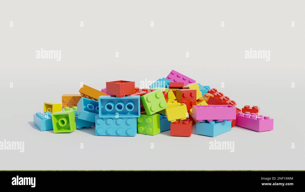 Colorful plastic building blocks on white background, Toy for children ...