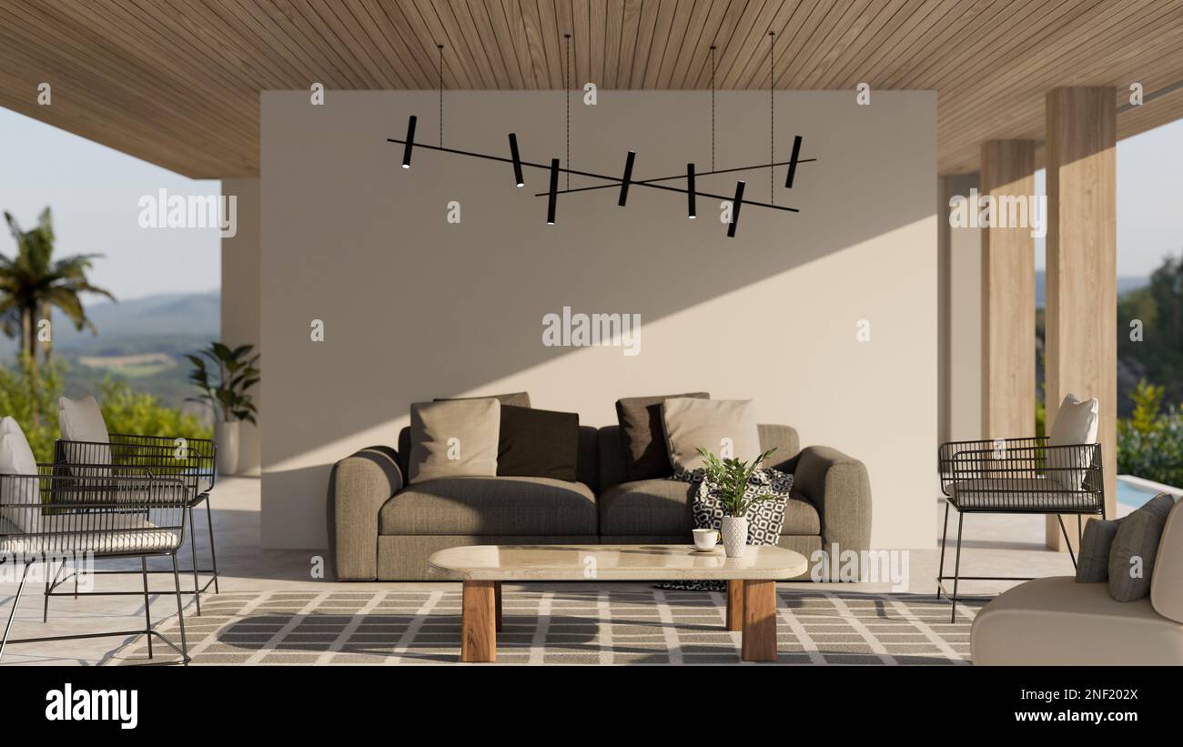 Modern luxury resort villa lounge or living space exterior design with ...