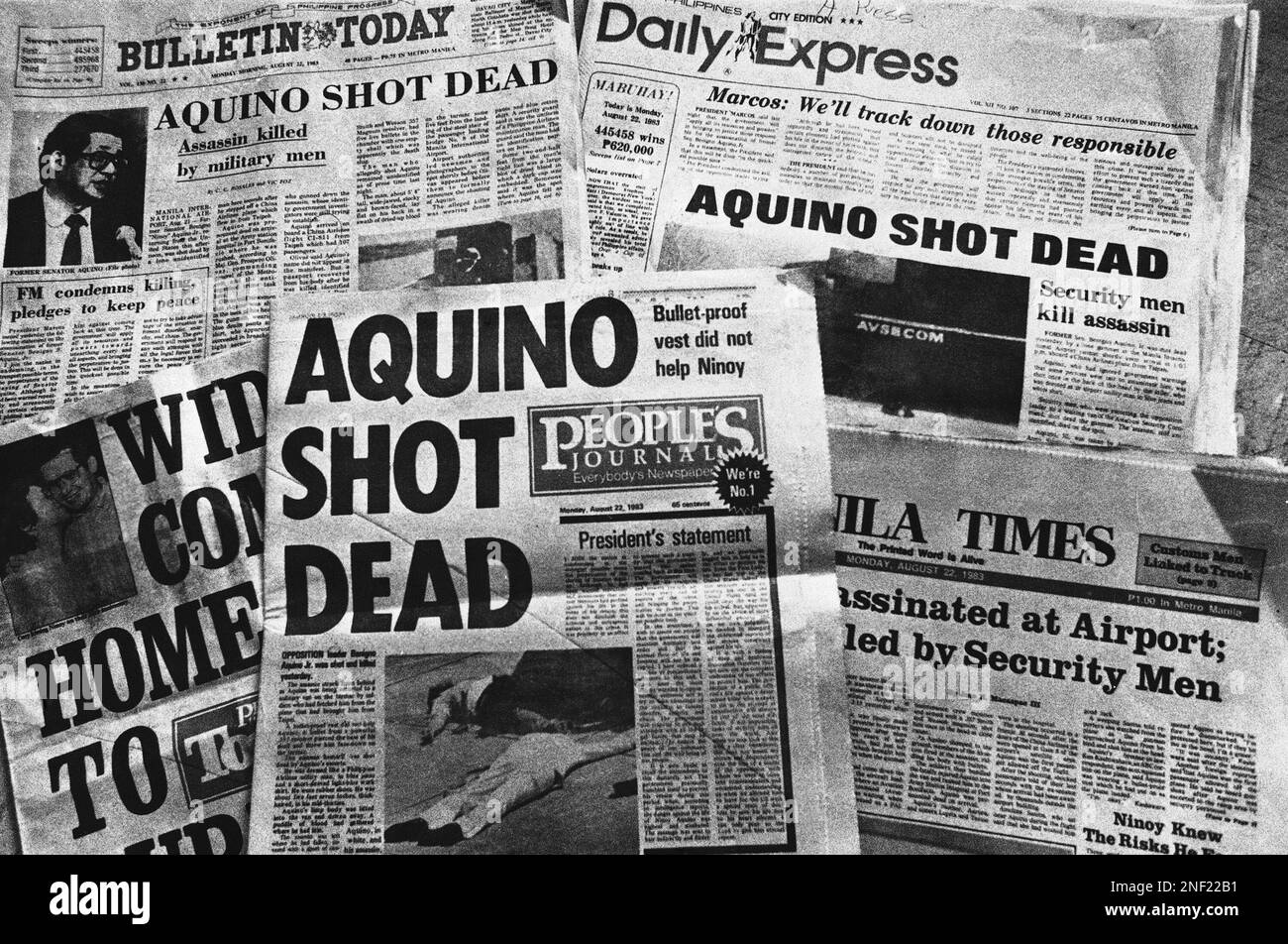 Philippine newspaper headlines show coverage of the assassination of ...