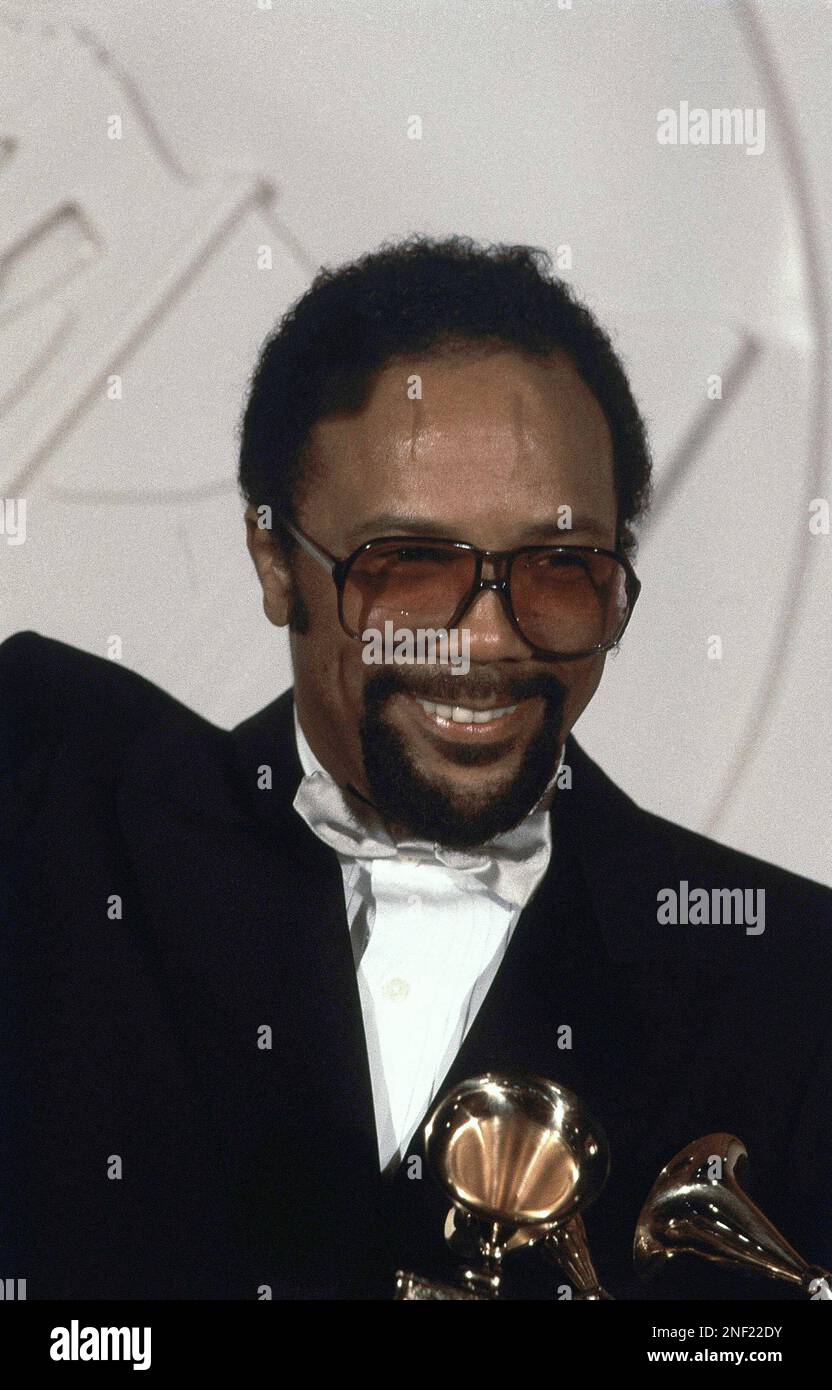 Quincy Jones, jazz musician and producer, shown at a Grammy Awards in ...