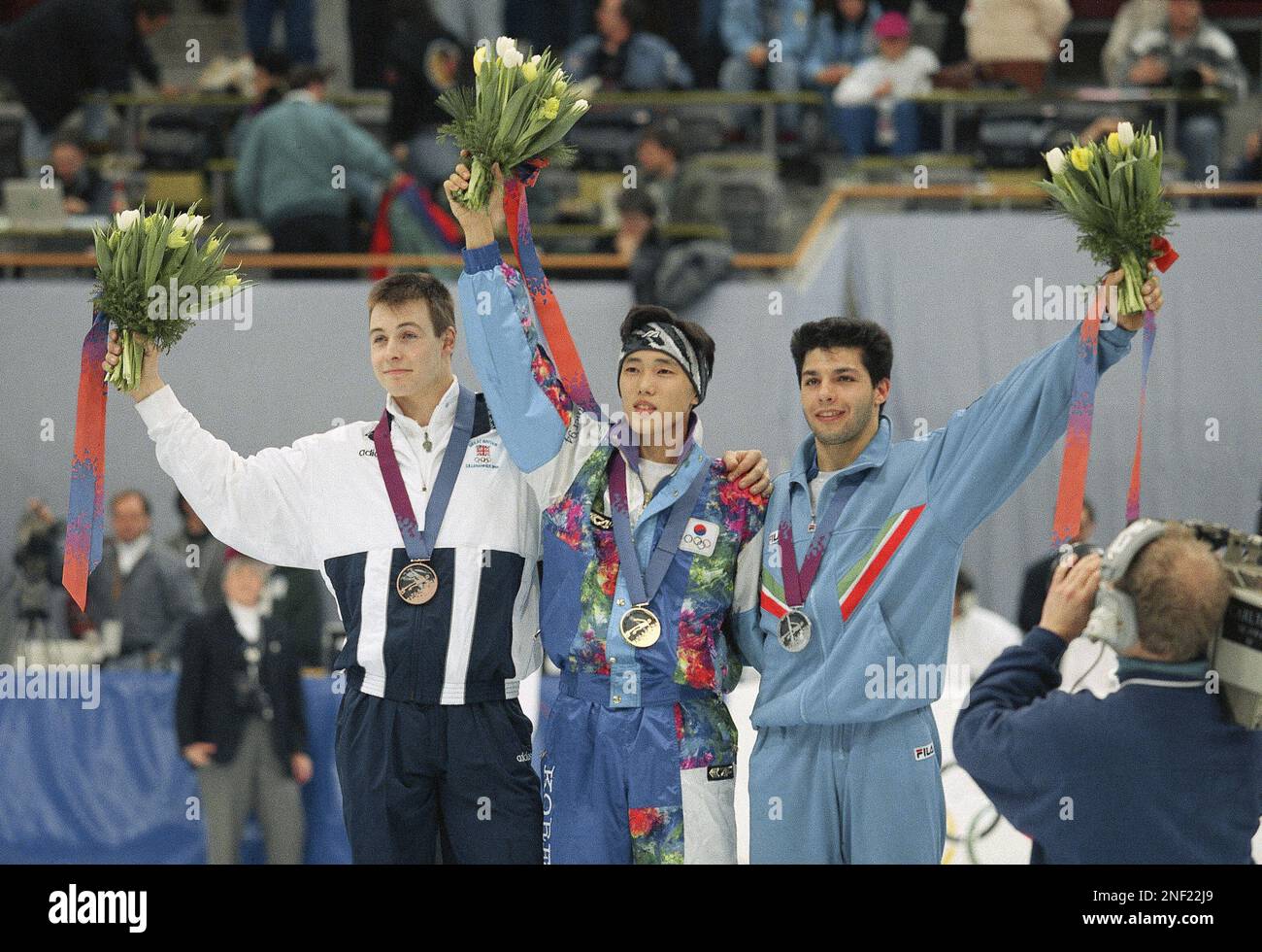 Medalists in the Olympic men’s short track speedskating men’s 500 meter ...