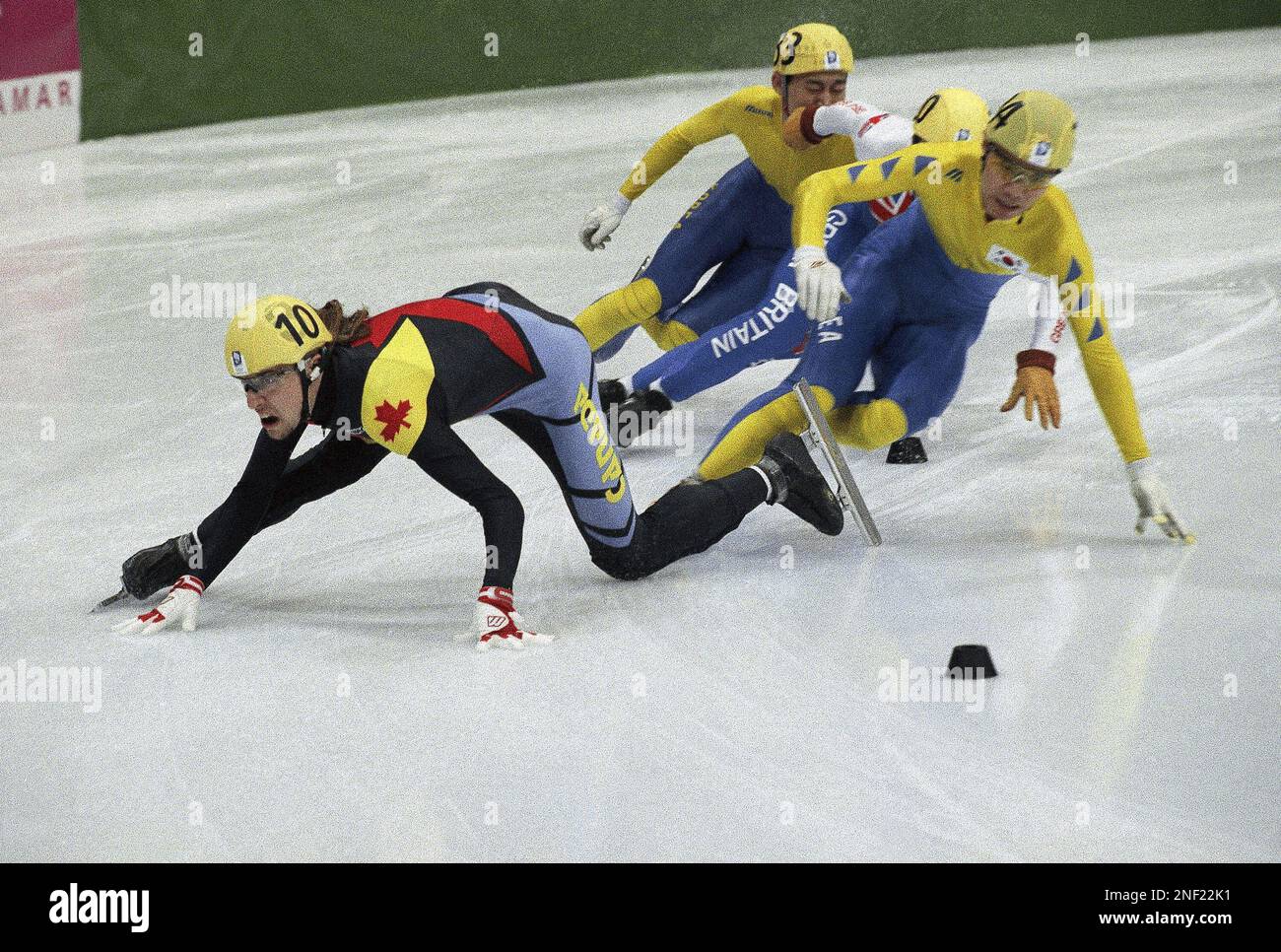 Canadian world champion, Marc Gagnon (10) falls during his semifinal ...