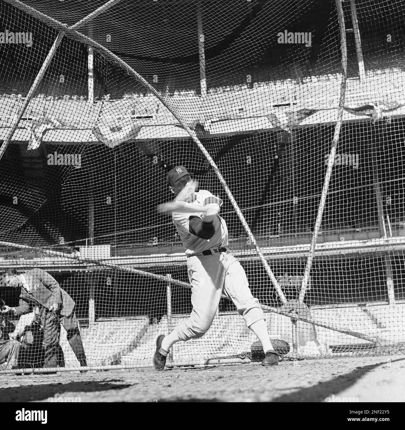New York Yankees Mickey Mantle, batting cage action at Yankee Stadium ...