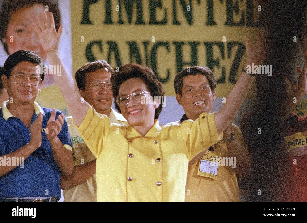 Philippine President Corazon Aquino is all smiles as she acknowledges ...