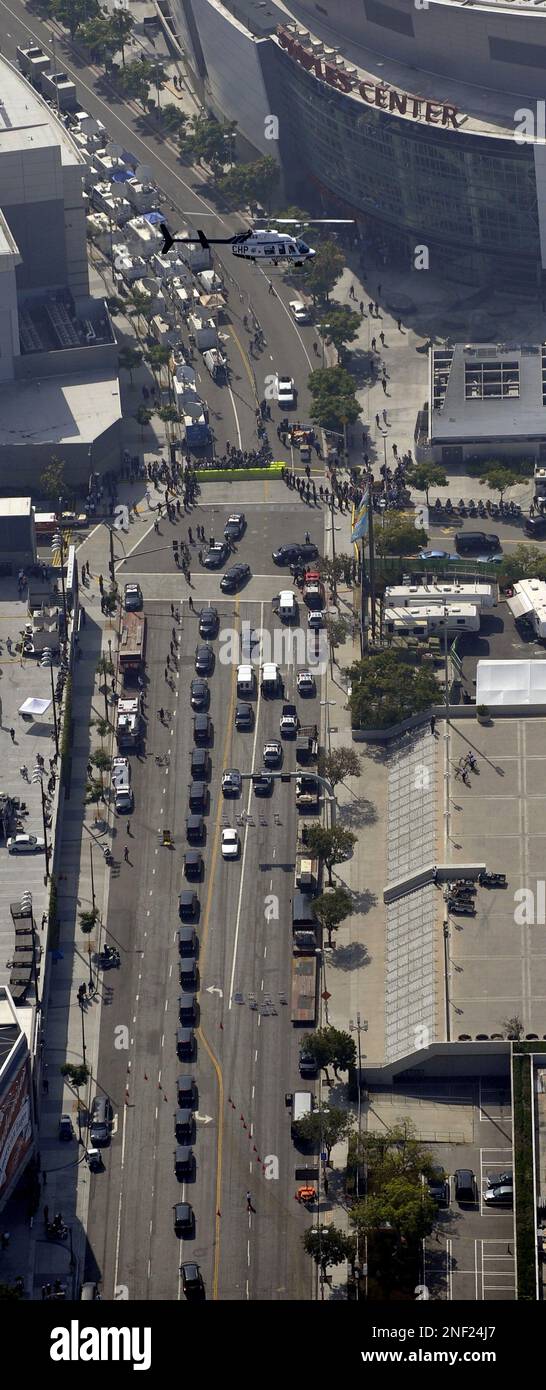 A hearse makes its way into the Staples Center for a memorial service ...