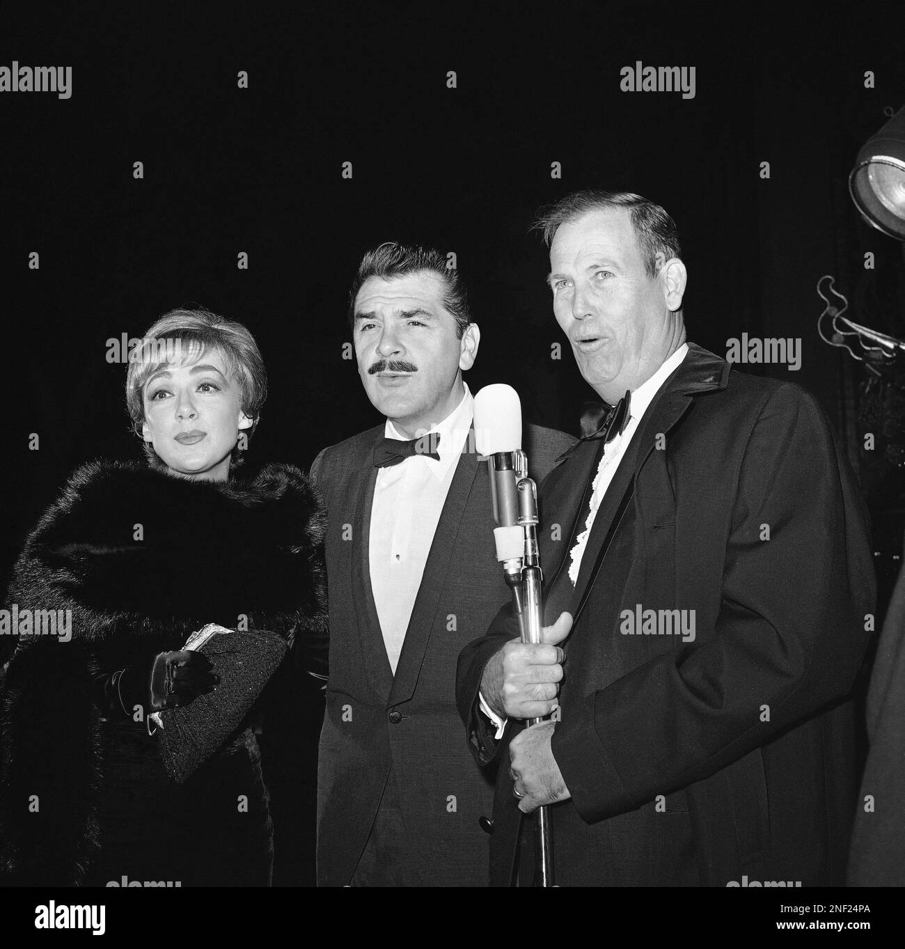 Ernie Kovacs, center, with wife Edie Adams, left, are shown arriving at ...