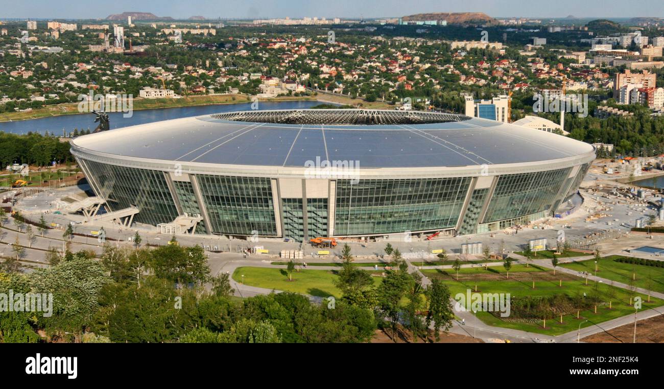 A view of a new soccer stadium, Donbass Arena, in Donetsk, Ukraine ...