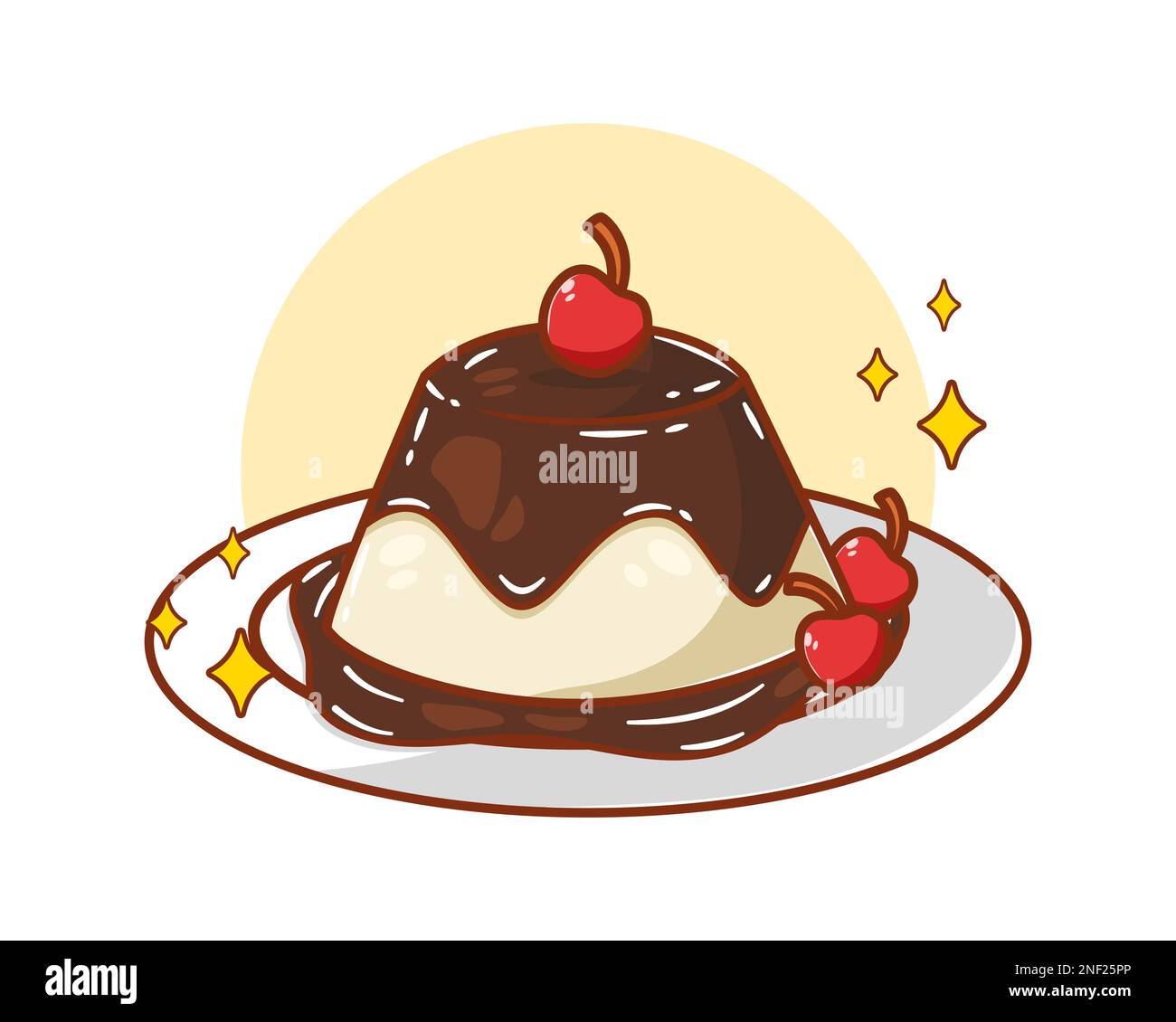 Cute chocolate pudding with cherry cartoon illustration Stock Vector ...
