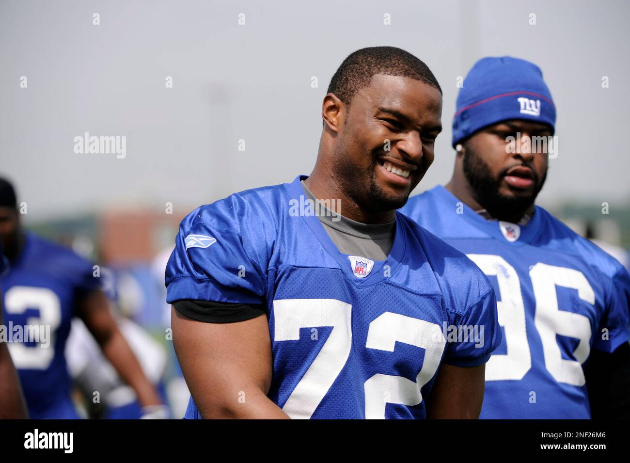 New York Giants' Osi Umenyiora, left and Barry Cofield at NFL football ...