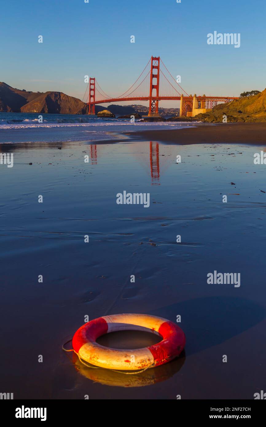Life Ring On Beach With Golden Gate Bridge In Background,with the ...