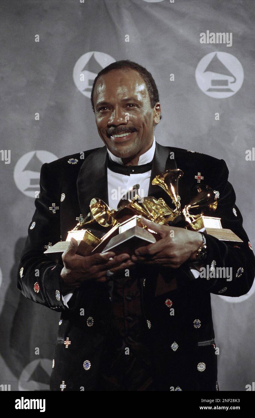 Quincy Jones at Grammy Awards in New York on March 20, 1991. (AP Photo ...