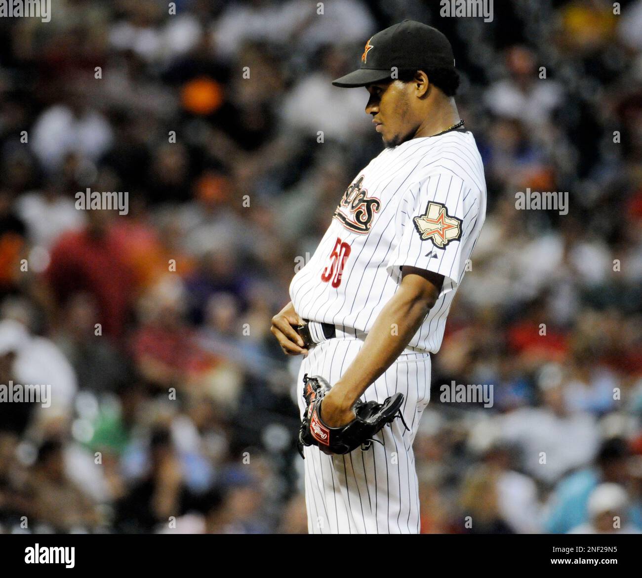 Houston Astros reliever Alberto Arias on the mound in a baseball game ...