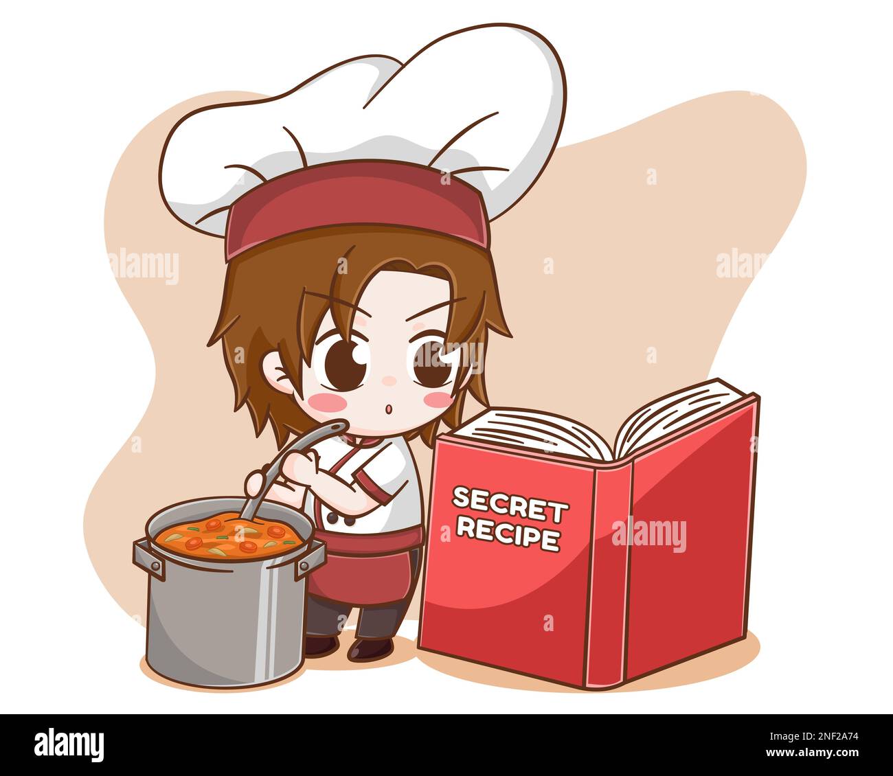 Cute chef boy cooking with secret recipe book cartoon illustration ...