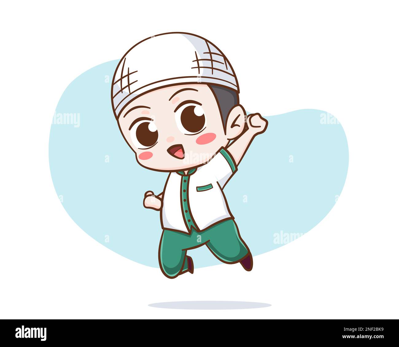 Cute muslim boy jumping happily cartoon character Stock Vector Image ...