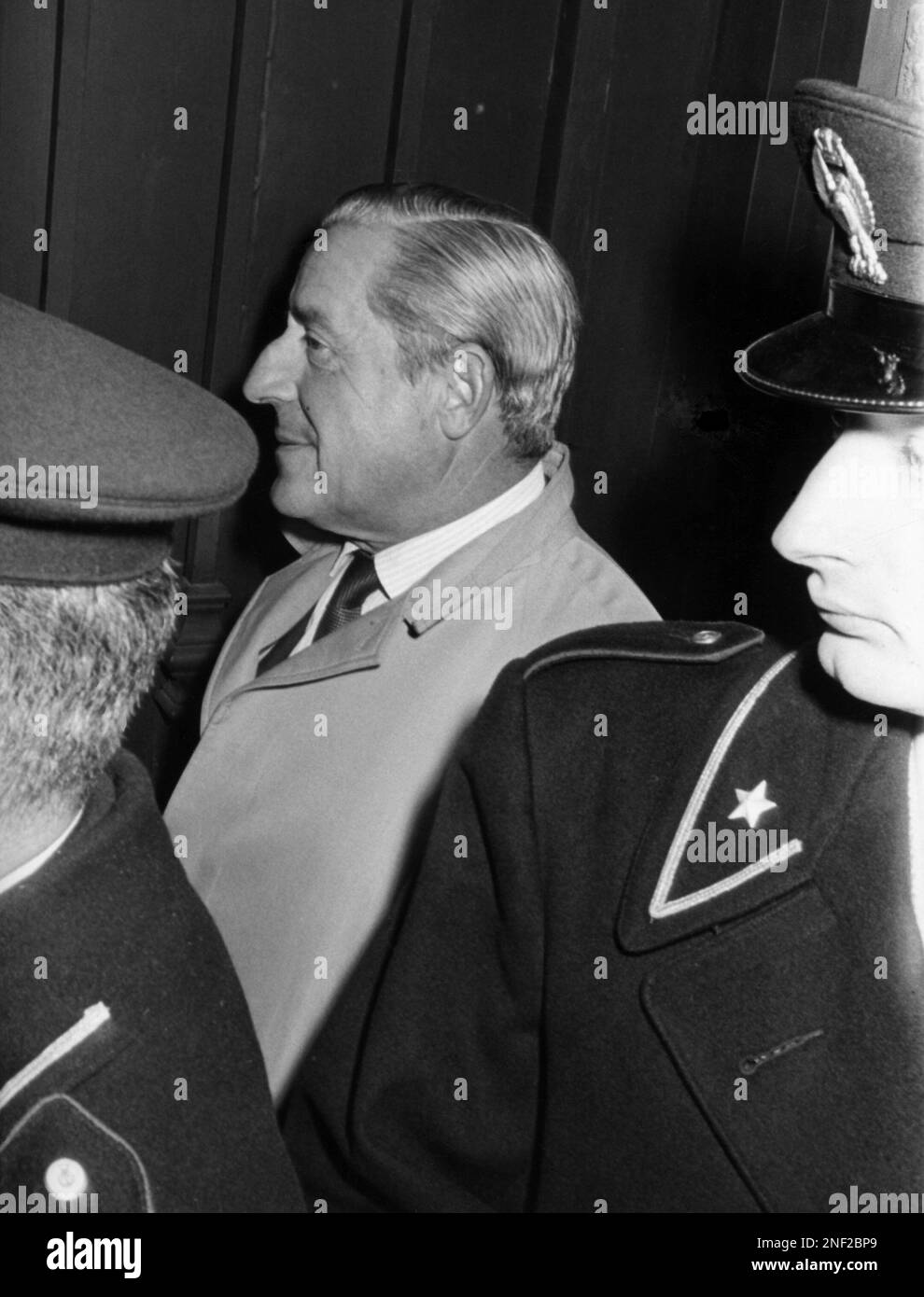 Greek shipping magnate Stavros Niarchos leaves the villa of Prince ...