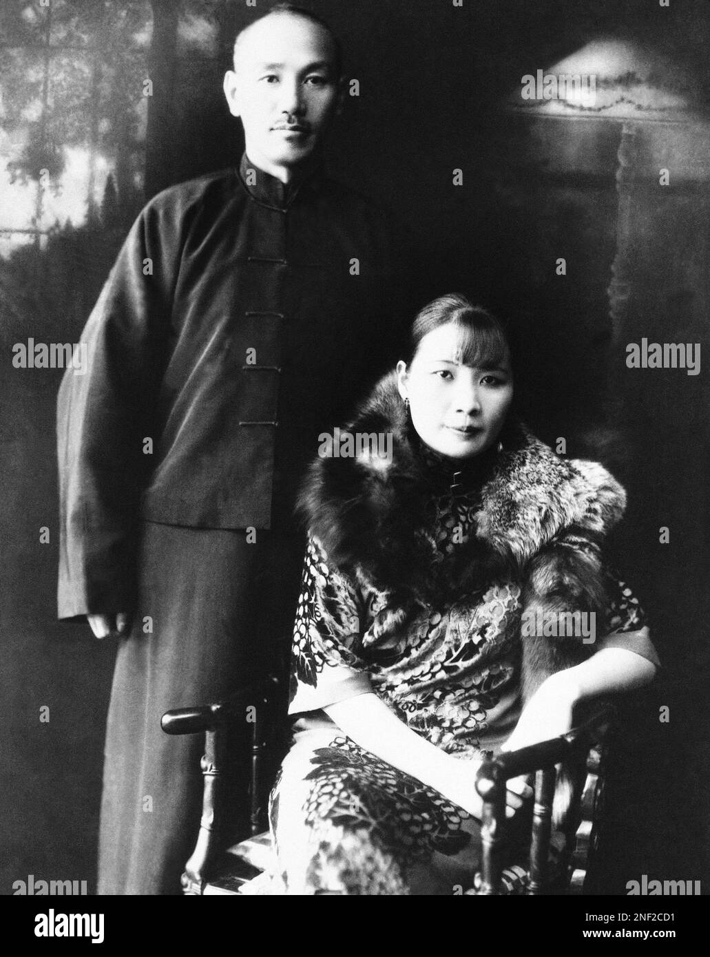 President Chiang Kai-Shek is shown with wife, Madame Chiang Kai-Shek, or Soong May-ling, in 1928 ...