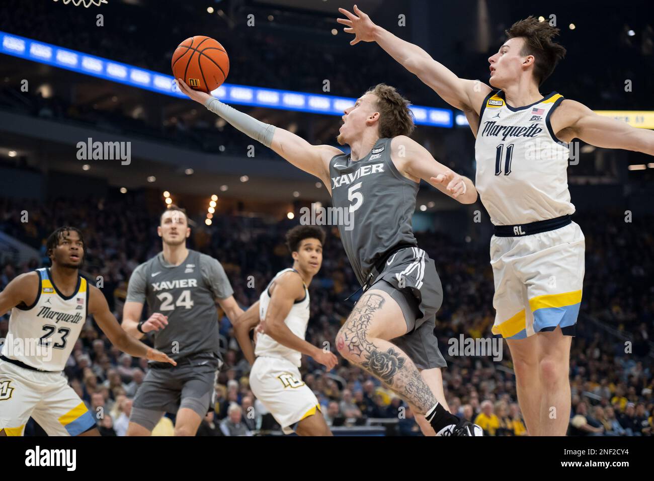 February 15, 2023: Xavier Musketeers guard Adam Kunkel (5) shoots a ...