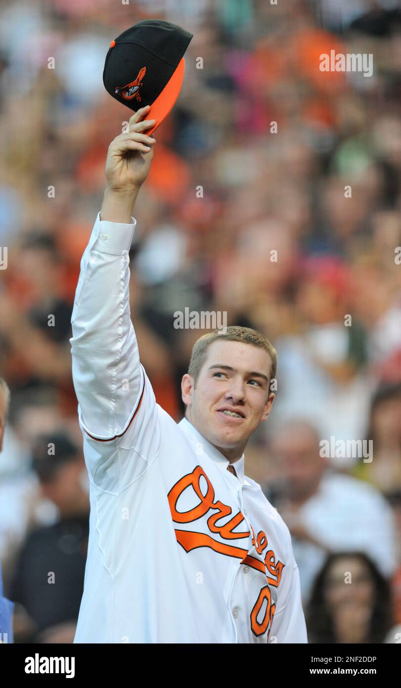 Baltimore Orioles first round draft pick Matt Hobgood is introduced to ...