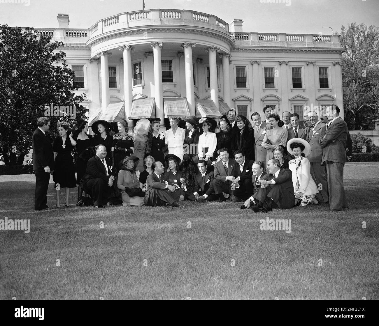 Trouped on the south lawn of the White House with their hostess first ...