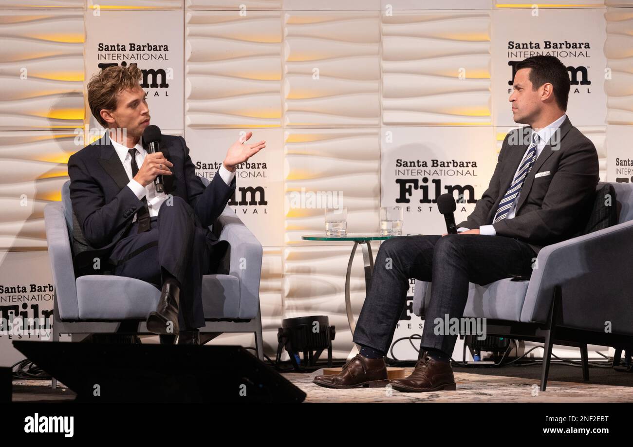 Austin Butler (Elvis) with moderator Dave Karger at the 2023 Santa ...