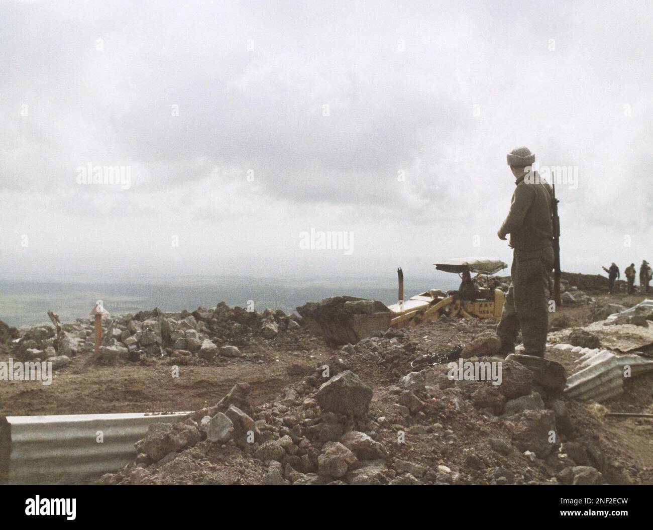 Israeli soldiers are shown near new fortifications near Damascus, Syria ...