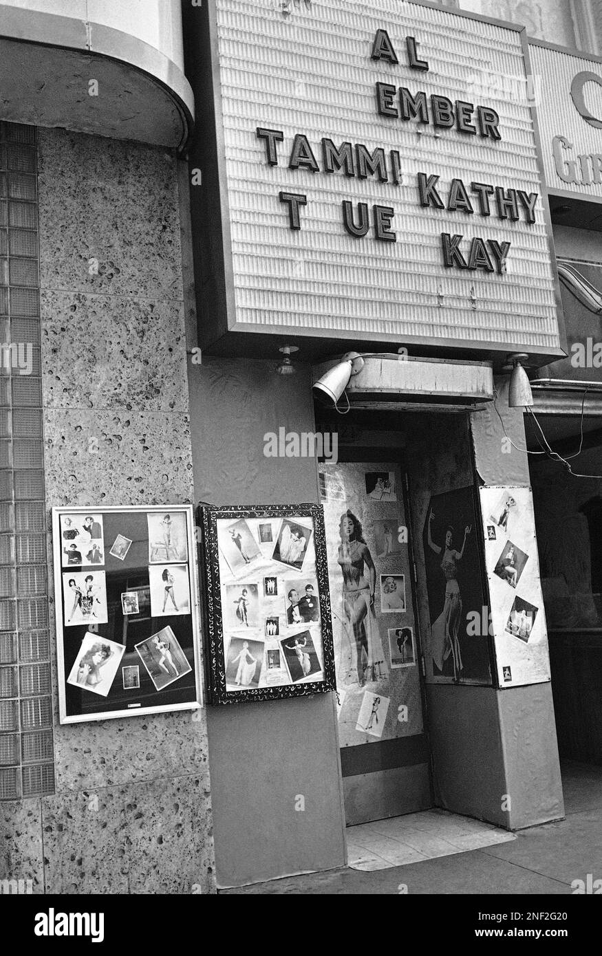 The entrance and marquee of the Carousel Burlesque club, located on the ...