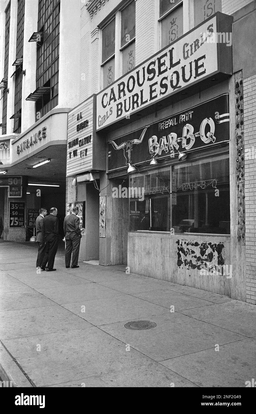 The entrance and marquee of the Carousel Burlesque club, located on the ...