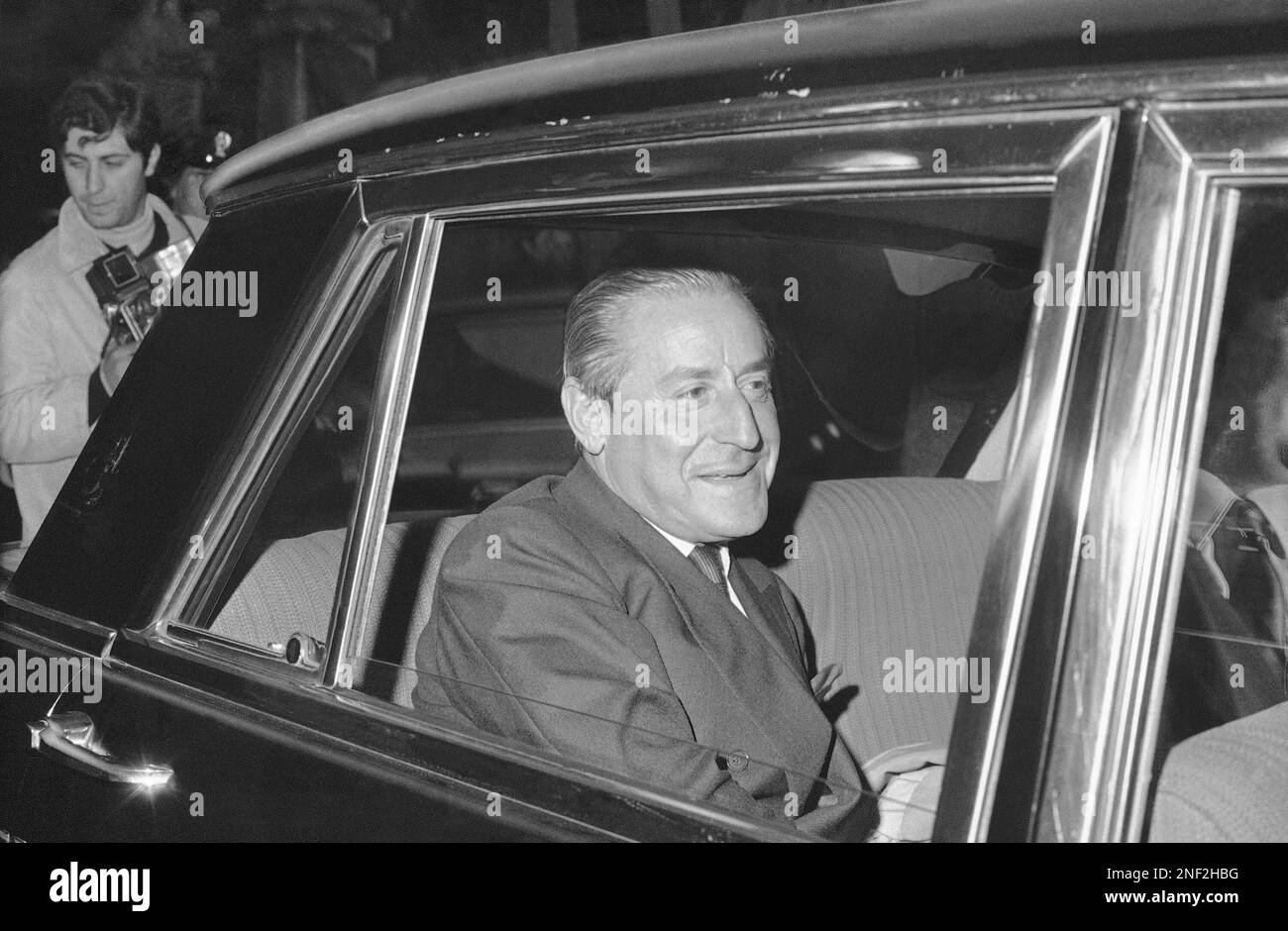 Greek shipping magnate Stavros Niarchos leaves the villa of Prince ...