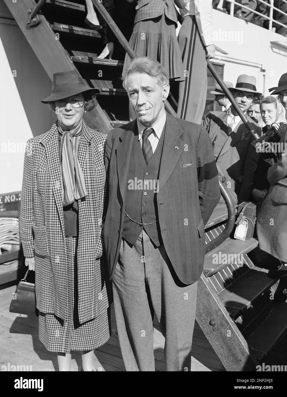 Mr. and Mrs. Fritz Kreisler are shown as they arrived aboard the liner ...