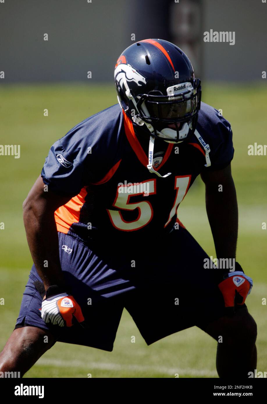 Denver Broncos rookie linebacker Lee Robinson takes part in drills ...