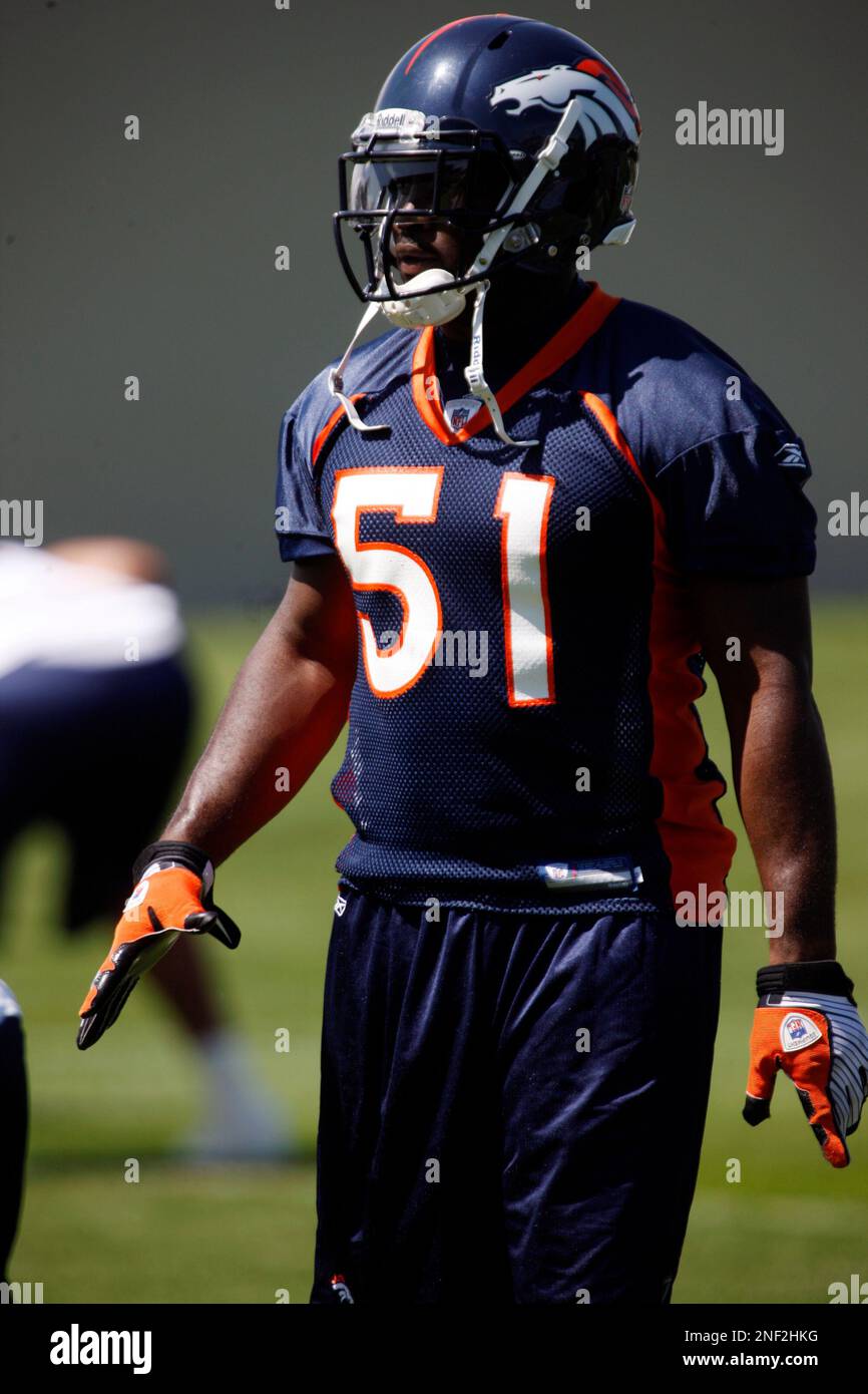 Denver Broncos rookie linebacker Lee Robinson takes part in drills ...