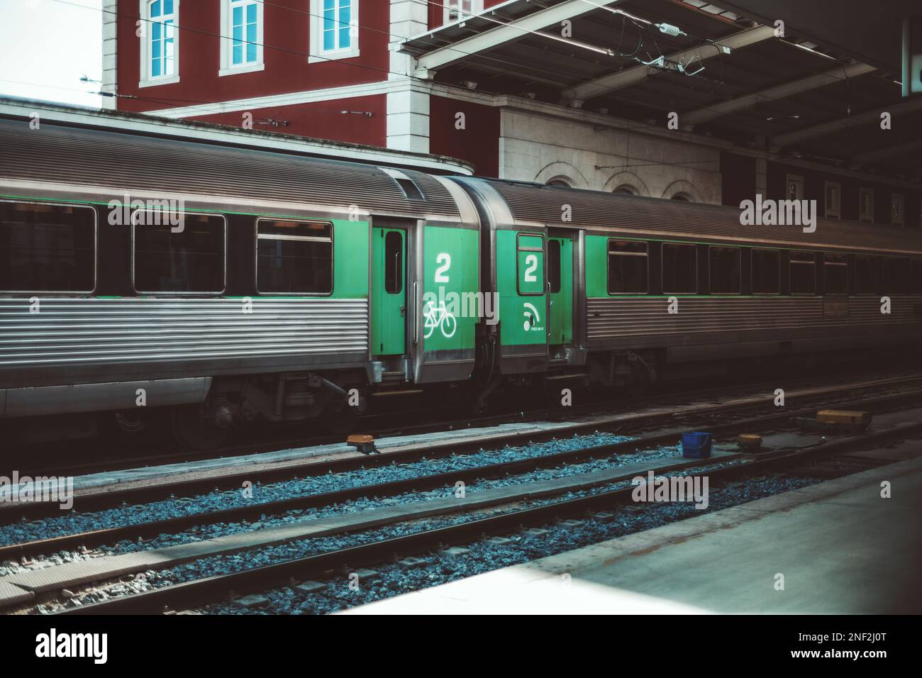 Shot of a train carriage, the door intended for bicycle carriers is ...