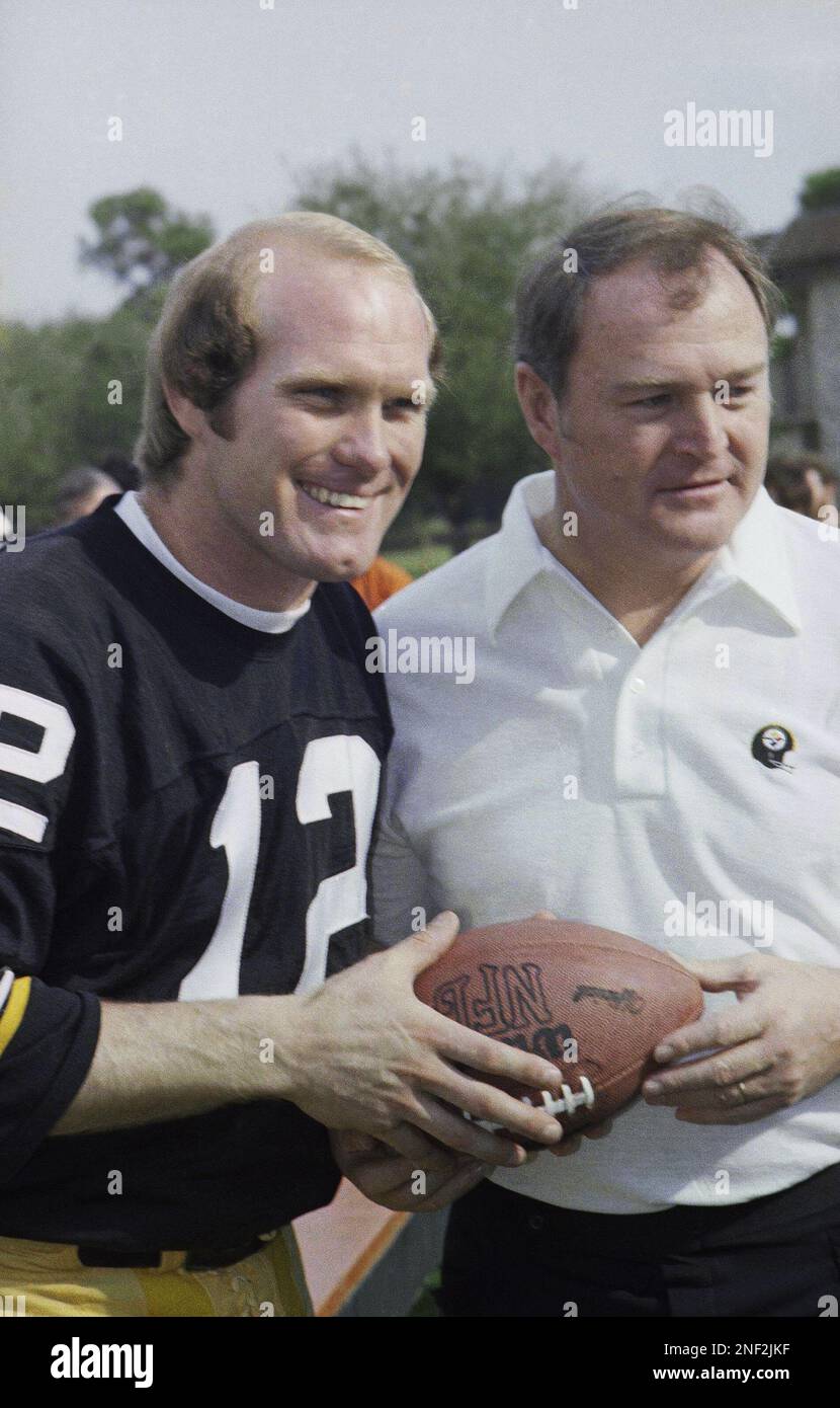 Pittsburgh Steelers quarterback Terry Bradshaw and his coach Chuck Noll ...
