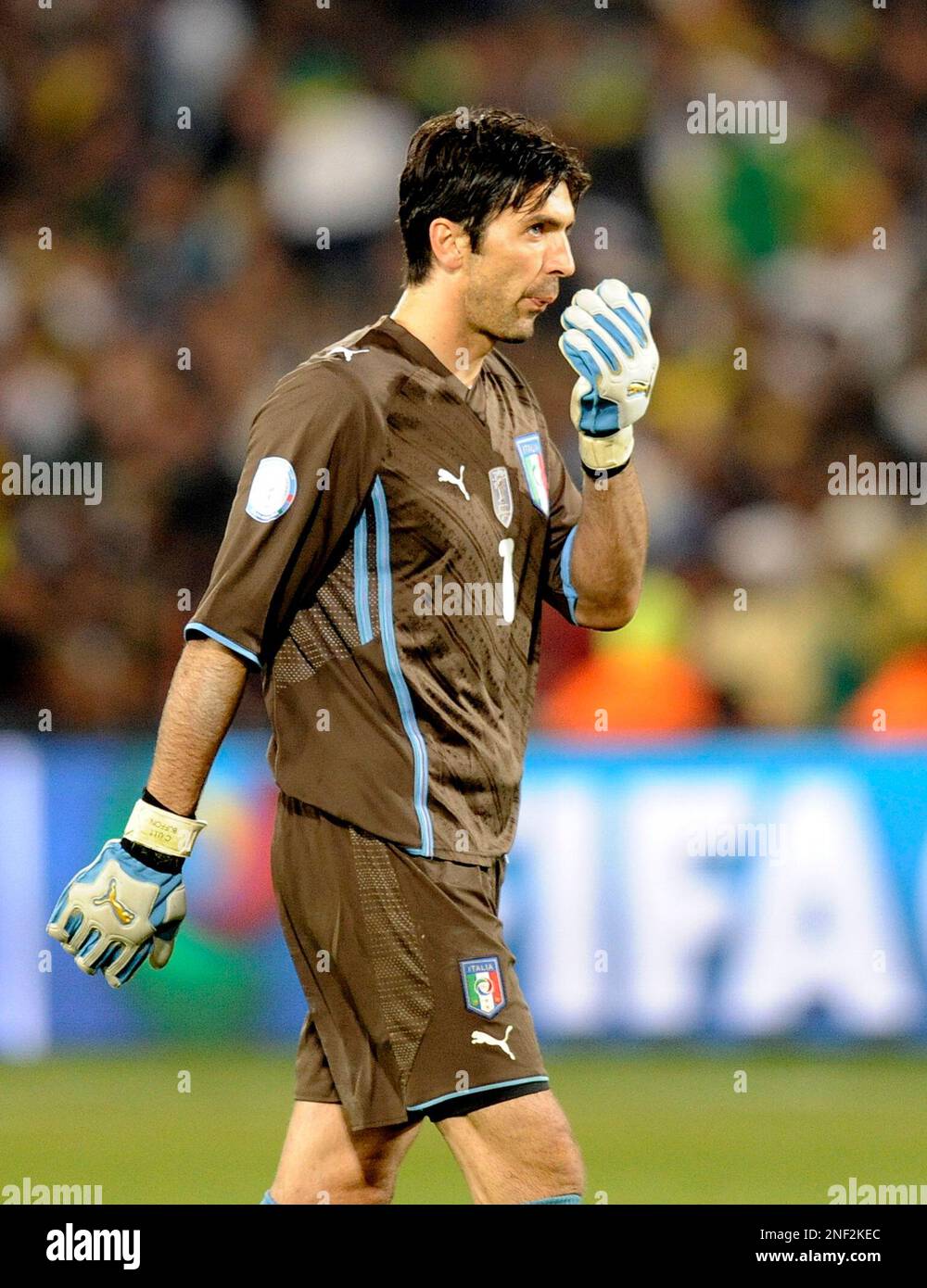 Italy's goalkeeper Gianluigi Buffon reacts during their Confederations ...