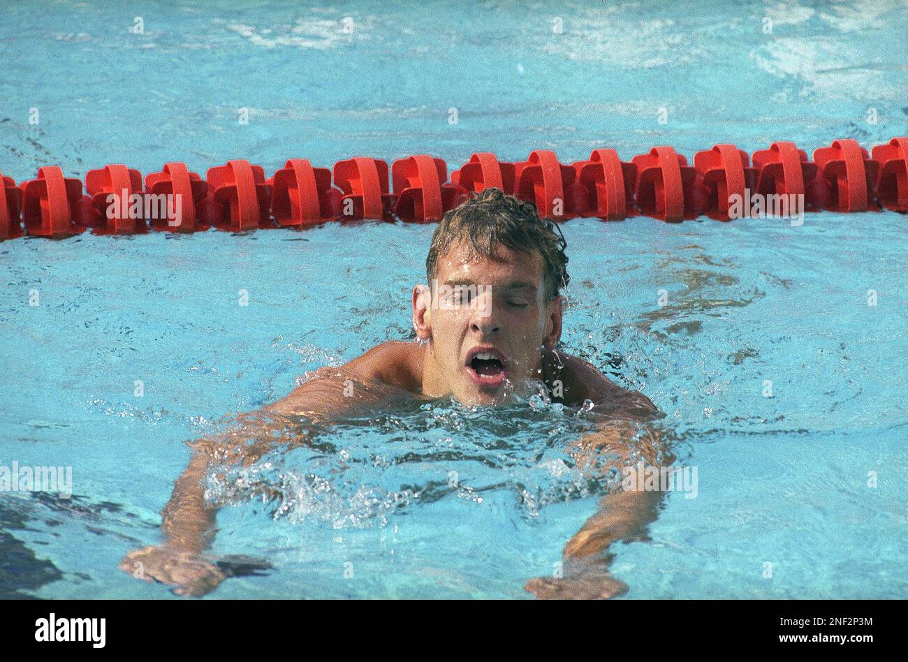 Netherland's Marcel Wouda swims to the side of the pool after ...