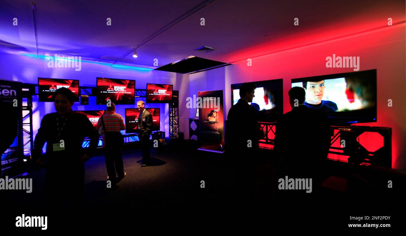 A display of Mitsubishi flat screen televisions is shown at CEA Line ...