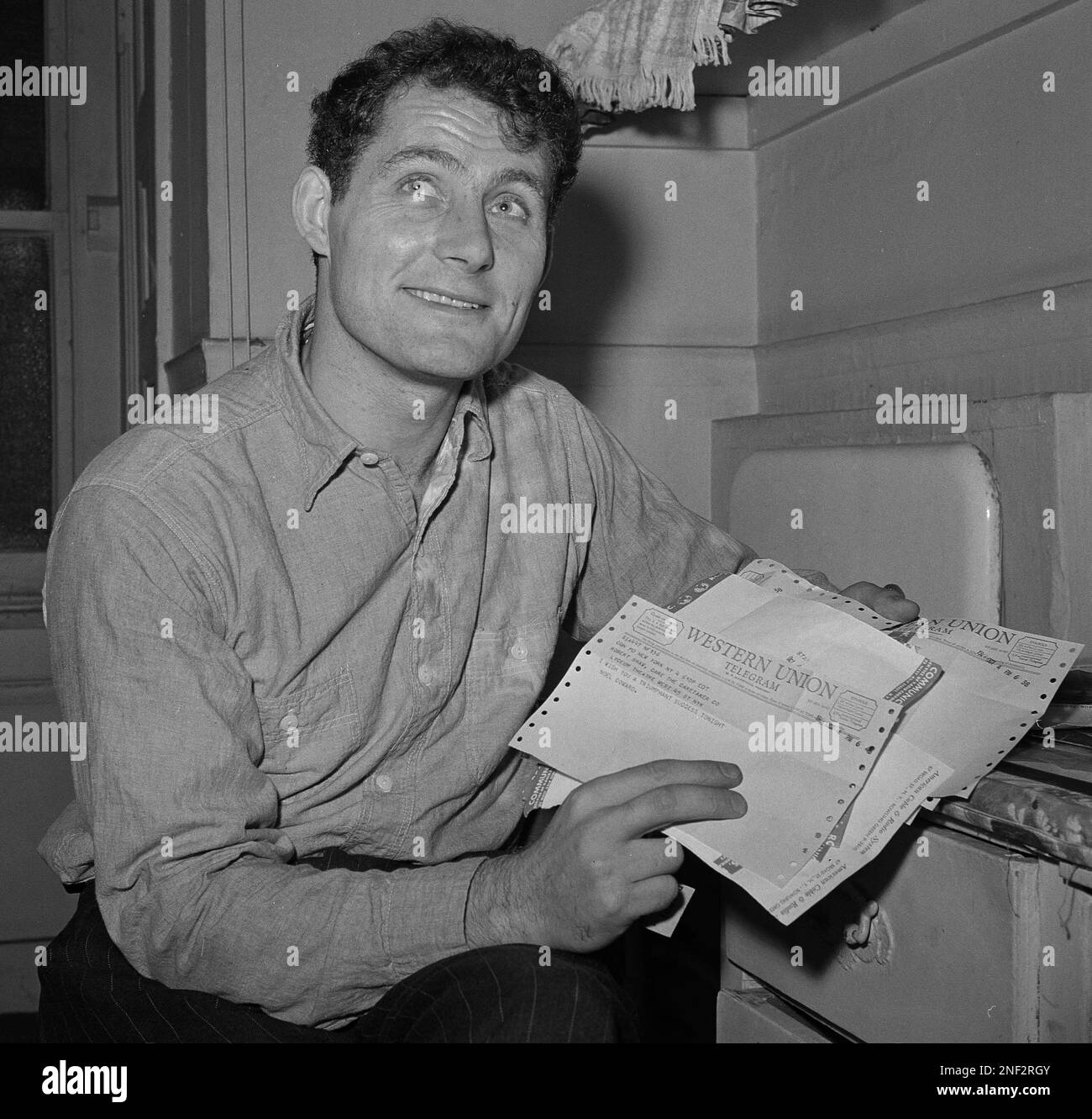 British Actor Robert Shaw poses with telegrams from well-wishers after ...