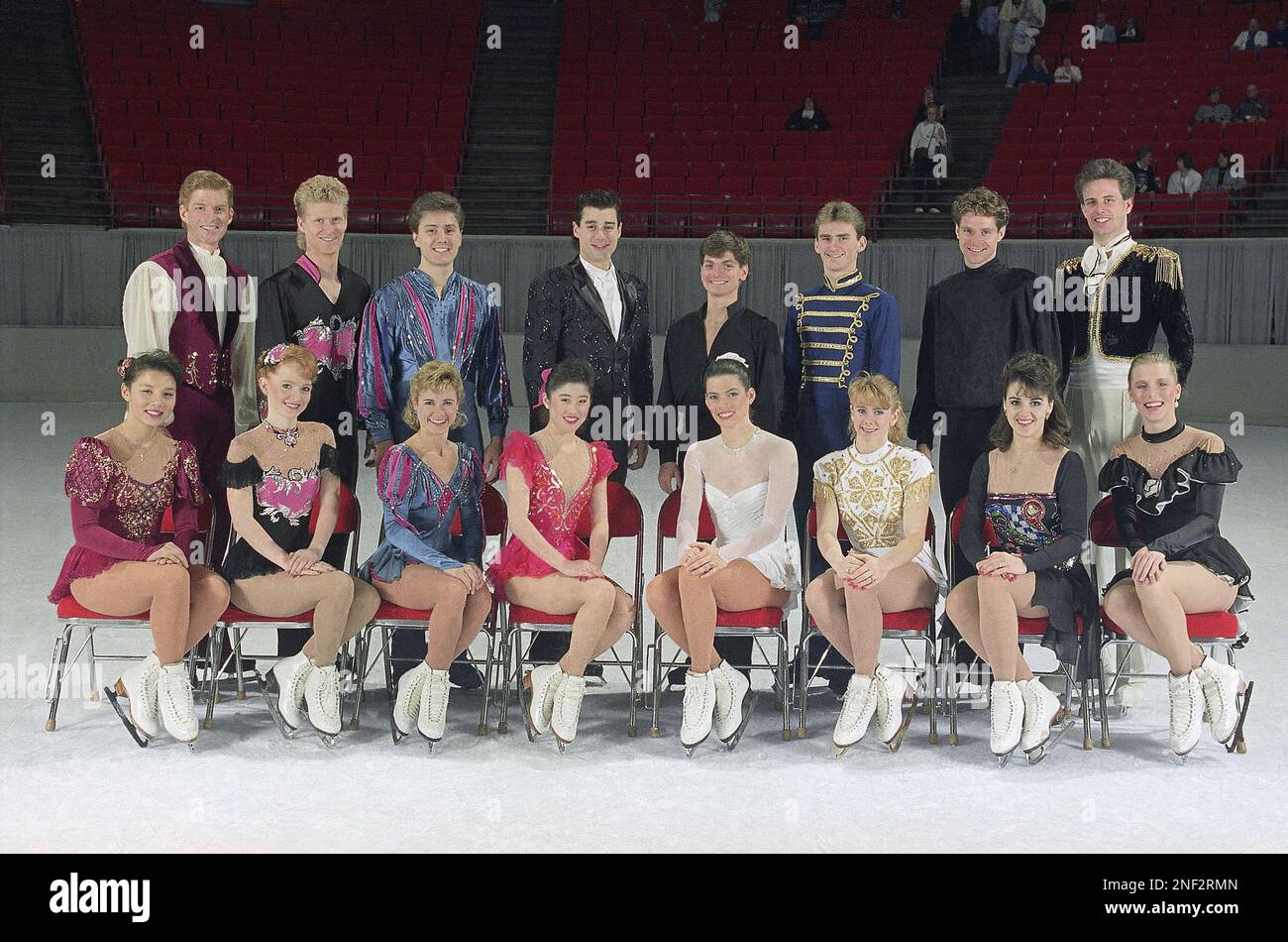 The U.S. Olympic Skating Team poses before the closing ceremonies for ...