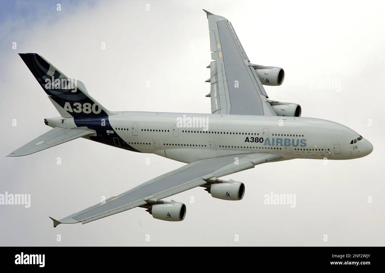 The Airbus A380 super jumbo jet performs its demonstration flight, at ...