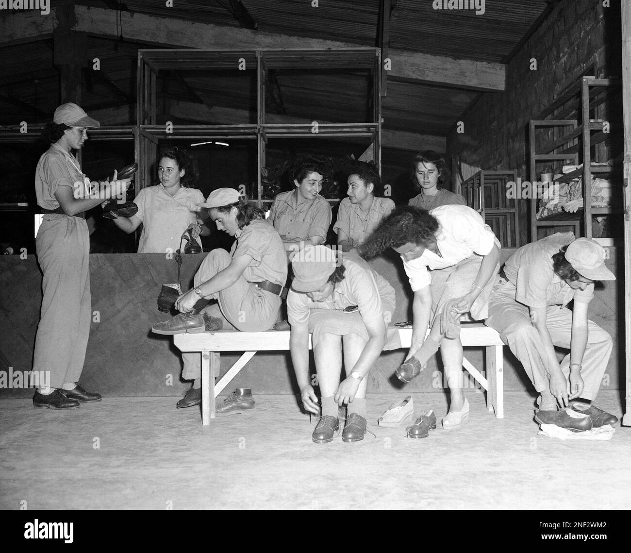 In the official army now, women members of the Stern Group try on their ...