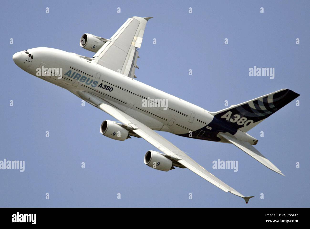 The Airbus A380 super jumbo jet performs its demonstration flight, at ...