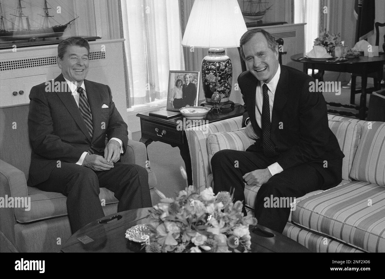 President Ronald Reagan and Vice President George H.W. Bush meet to ...